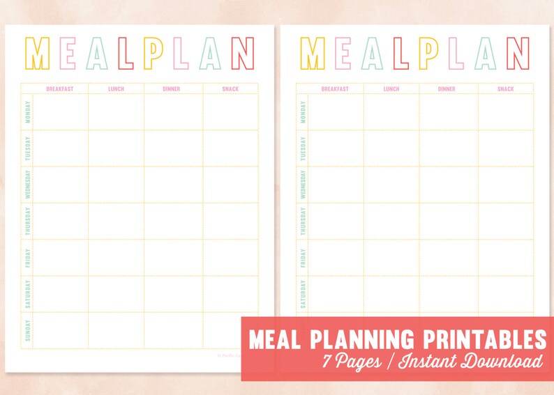 Menu Planner Worksheets + Shopping Lists + Instant Download + DIY ...