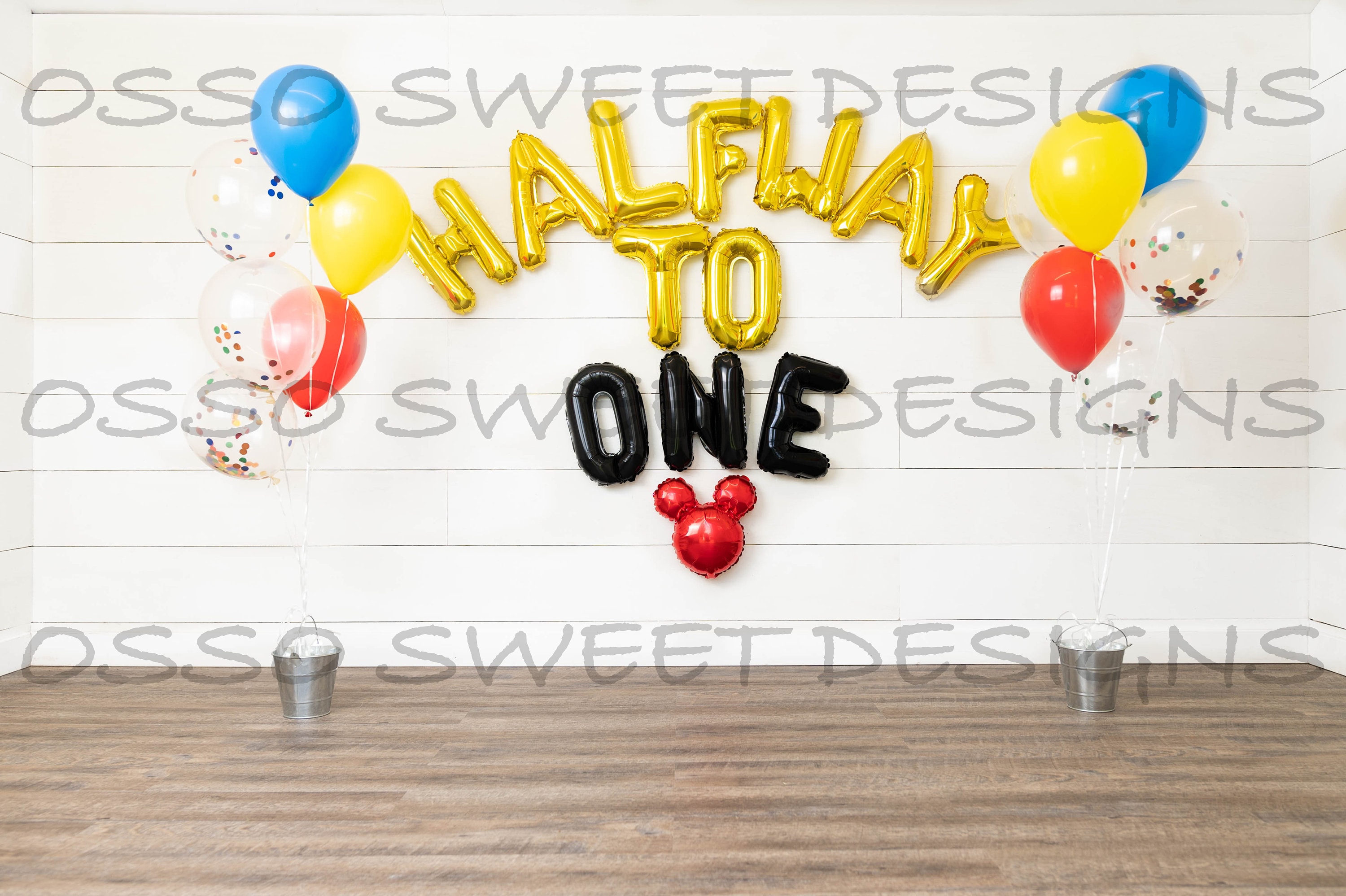 1/2 BIRTHDAY 6 Months Mickey Balloon Banner Digital Background - Etsy