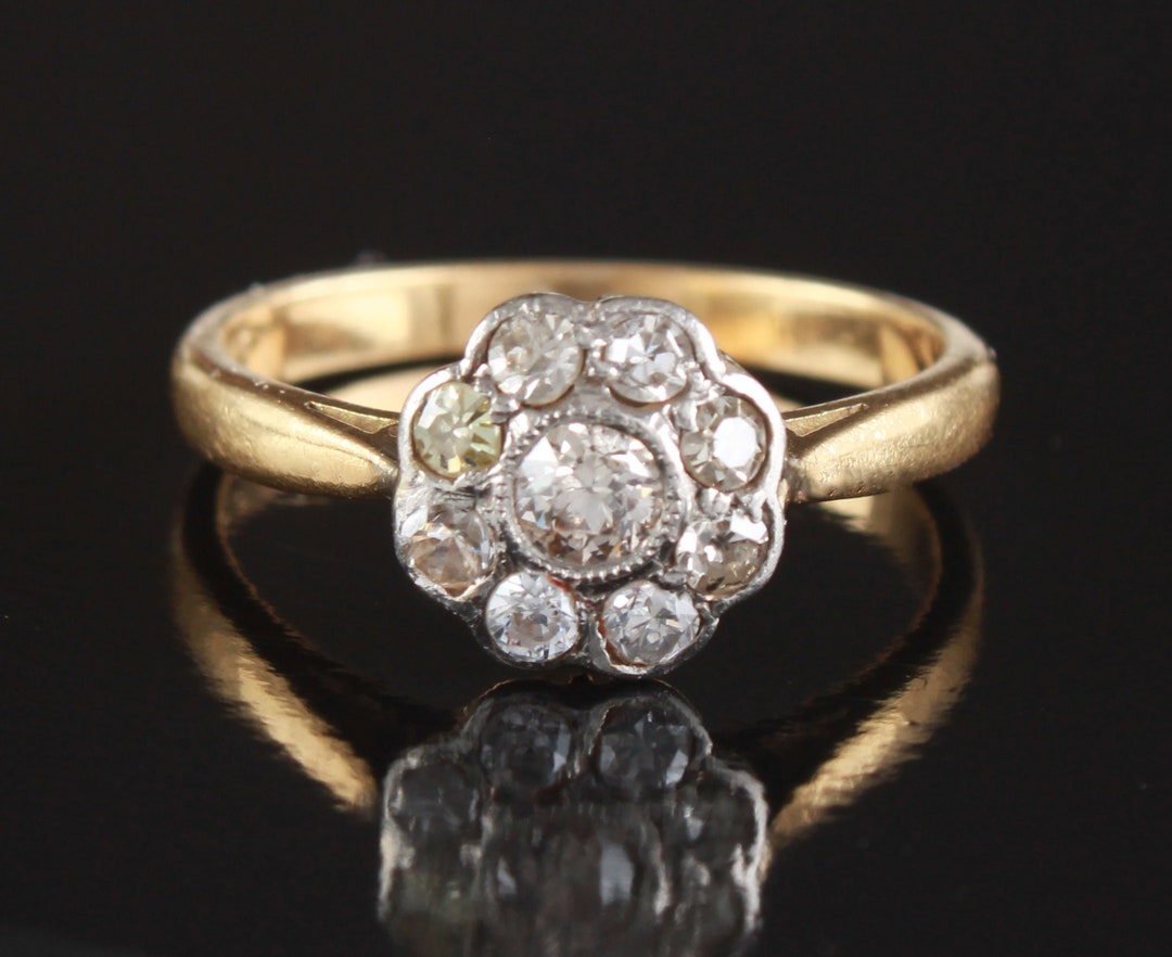 Antique Diamond Daisy Cluster Ring Size K, US 5 - Etsy