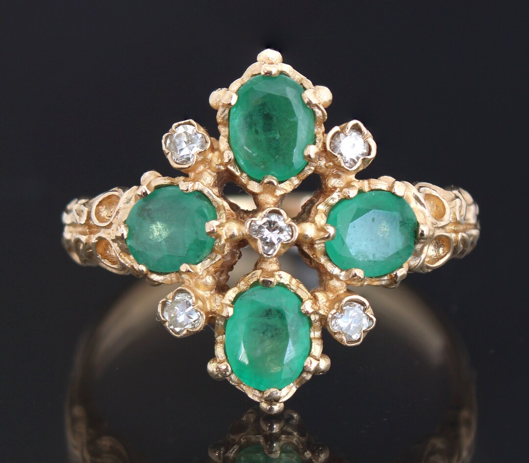 Victorian Style Emerald and Diamond 9ct Gold Ring - UK S / US 9 - Etsy