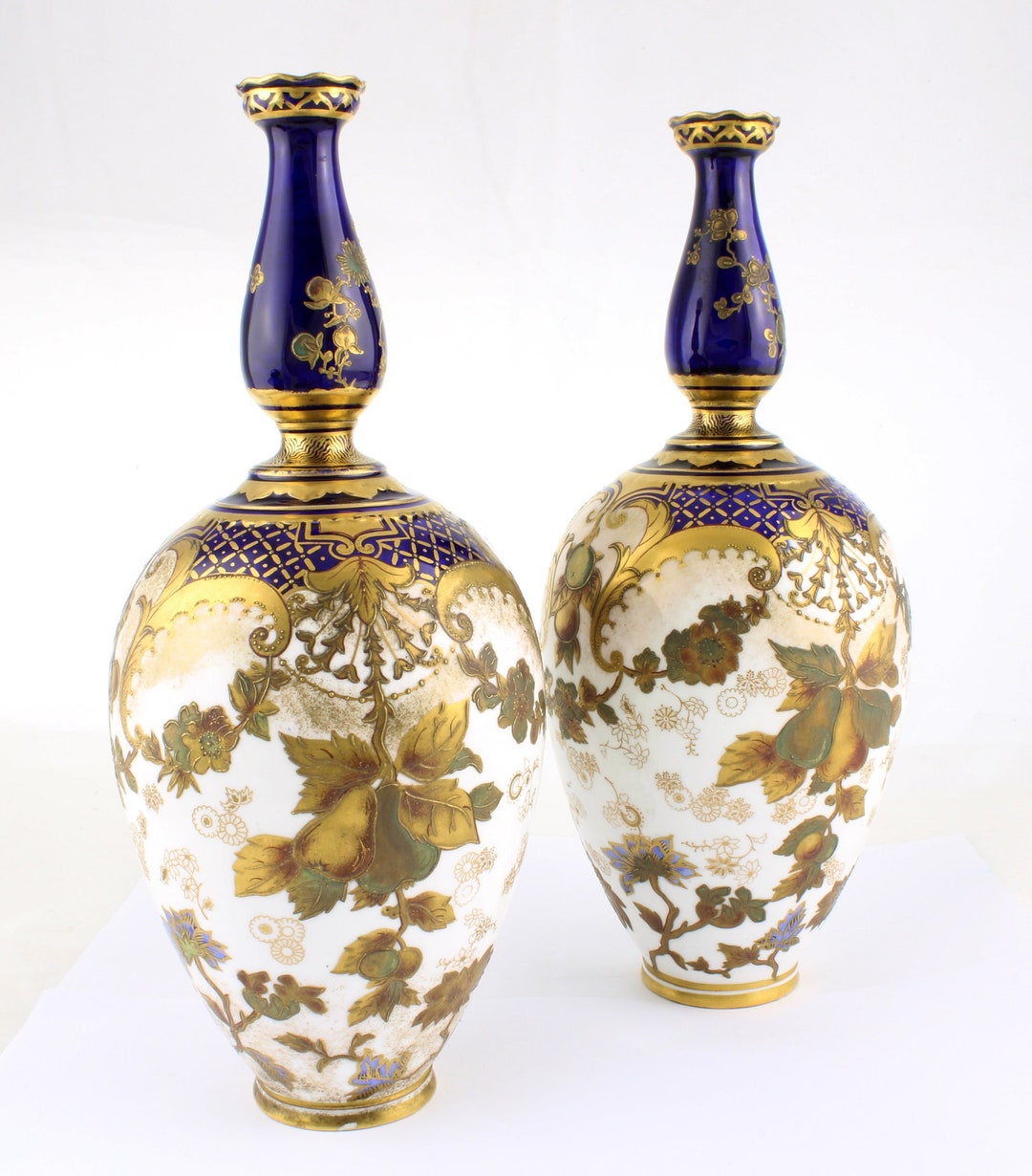 Antique Royal Crown Derby Porcelain Vases: Hand-painted Gold & Cobalt ...