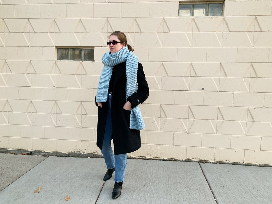 GIANT SCARF Long Chunky Thick Huge Wide Big Outdoor Blue Blanket Hand ...