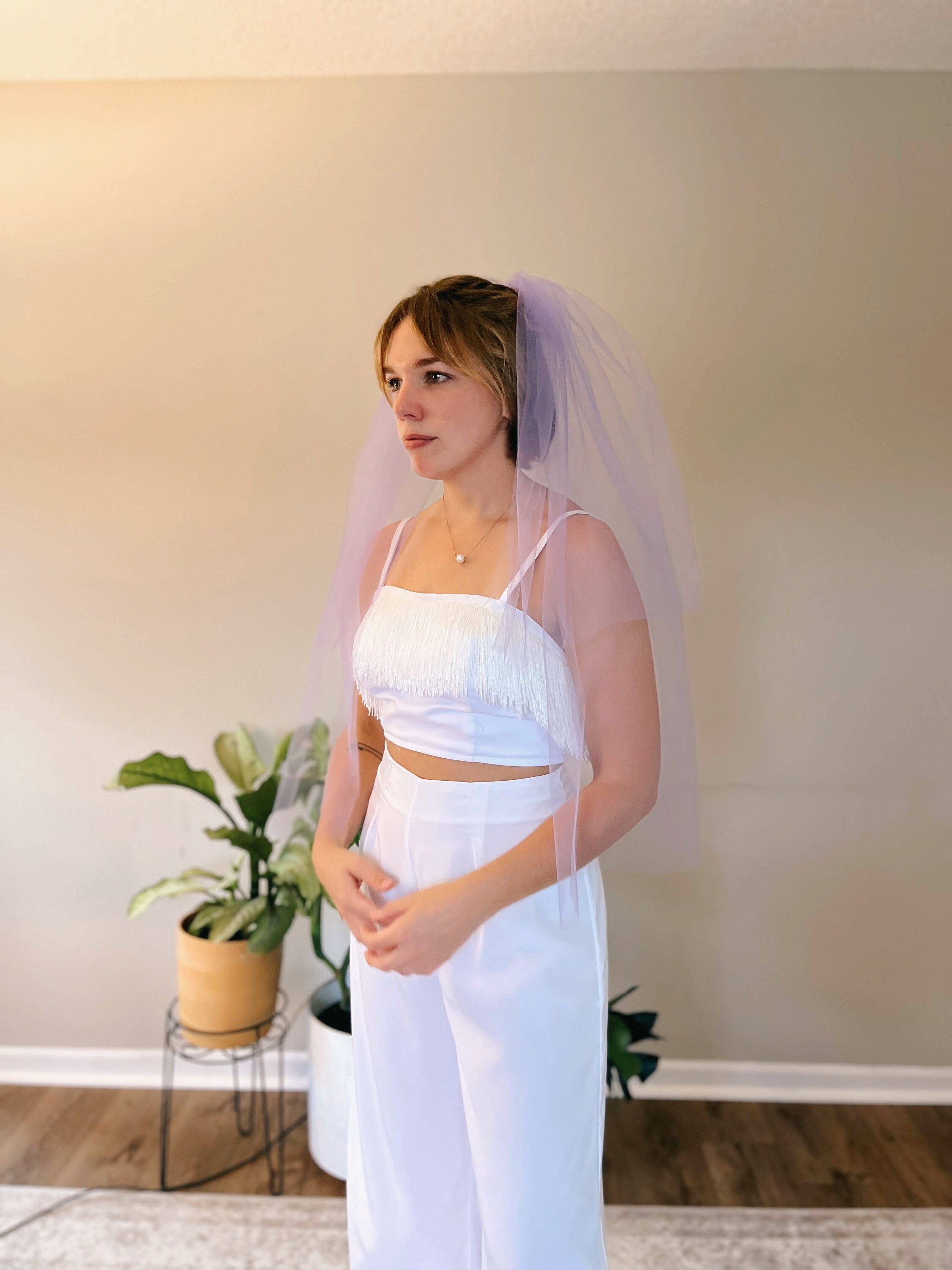 Lavender Purple Double Layer Bridal Veil Retro Style Veil Lavender ...