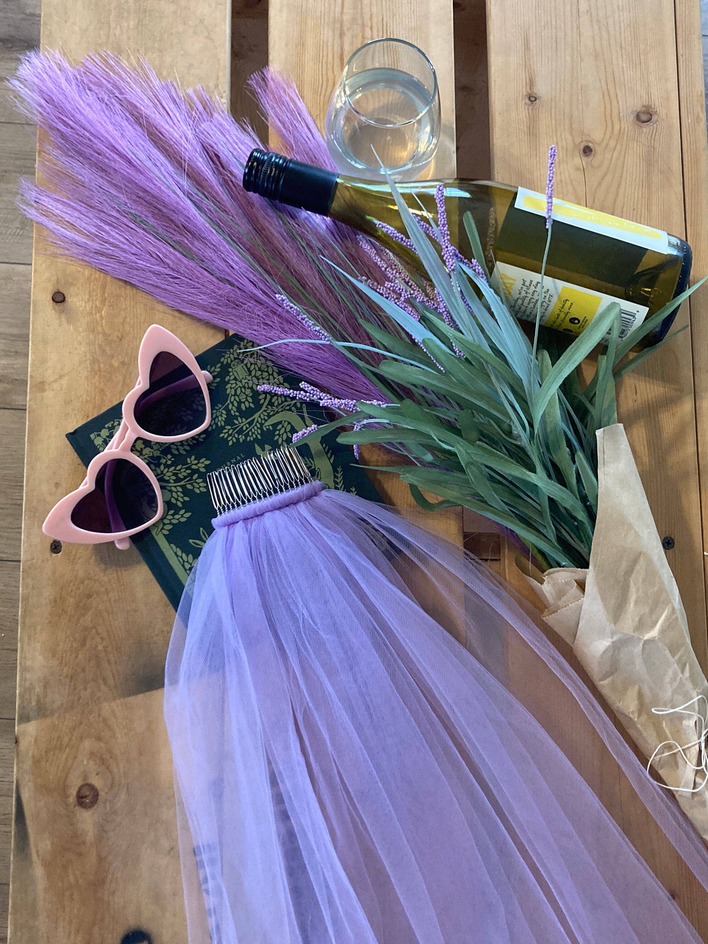 Lavender Purple Double Layer Bridal Veil Retro Style Veil Lavender ...