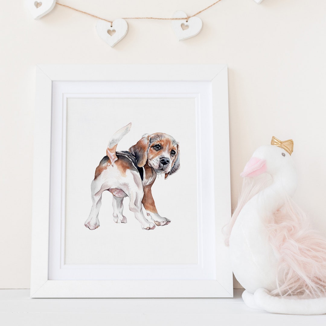 Beagle Puppy Heart Bum Wall Art, Watercolour Art Print, Dog ...