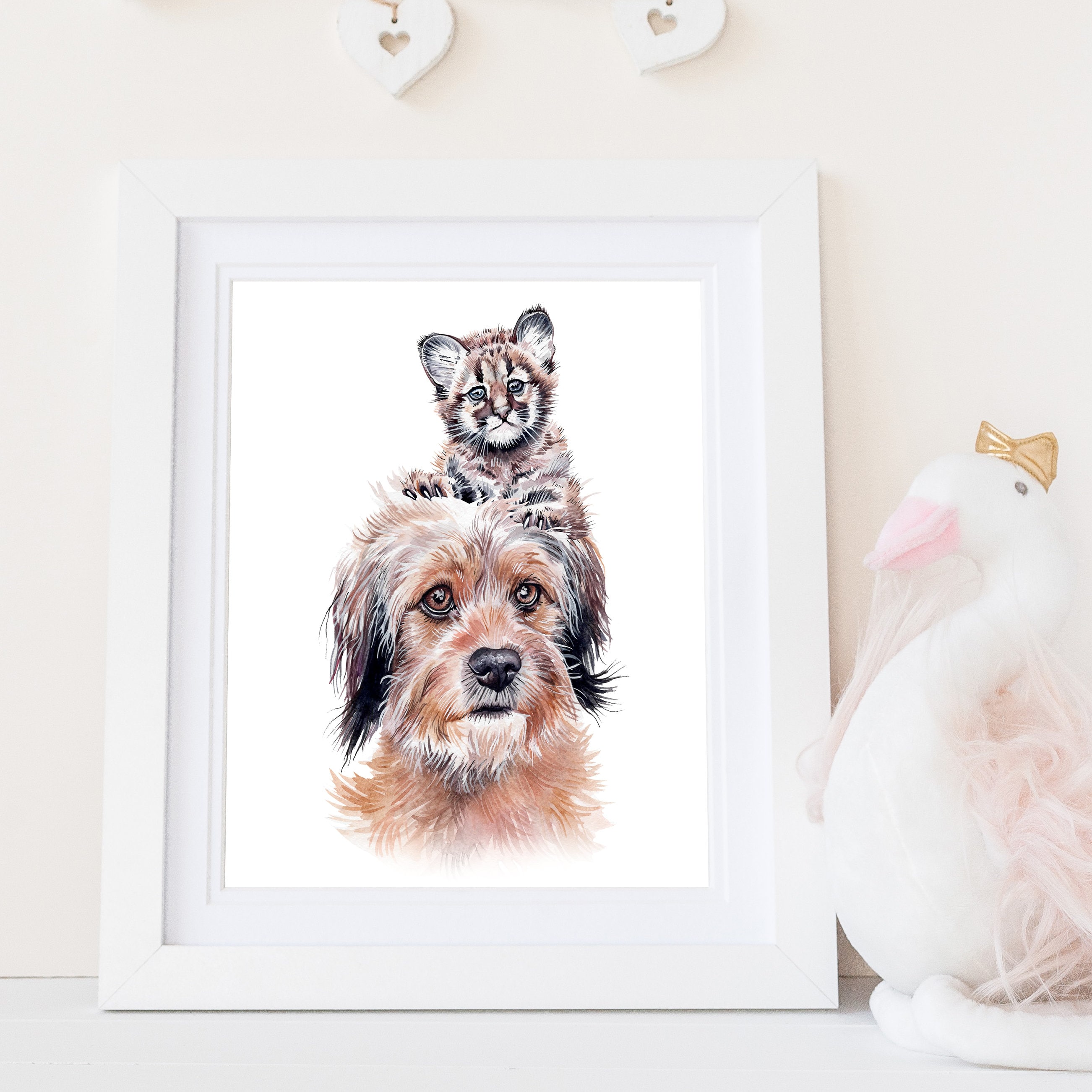 PRINTABLE Benji Dog and Cougar Cub Watercolour Print, Wall Art Painting ...