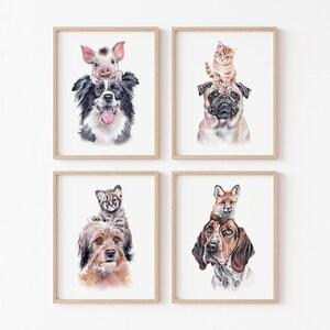 PRINTABLE Milo and Otis Pug Dog and Kitten Watercolour Print, Wall Art ...