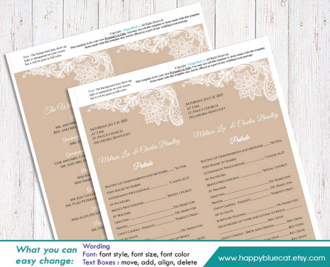 Diy Printable Program Wedding Template Instant Download | Etsy