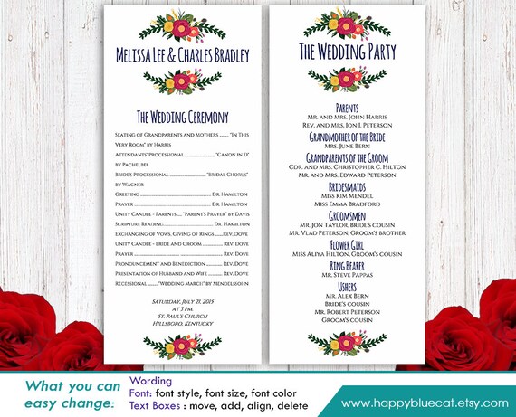 Diy Printable Program Wedding Template Instant Download - Etsy