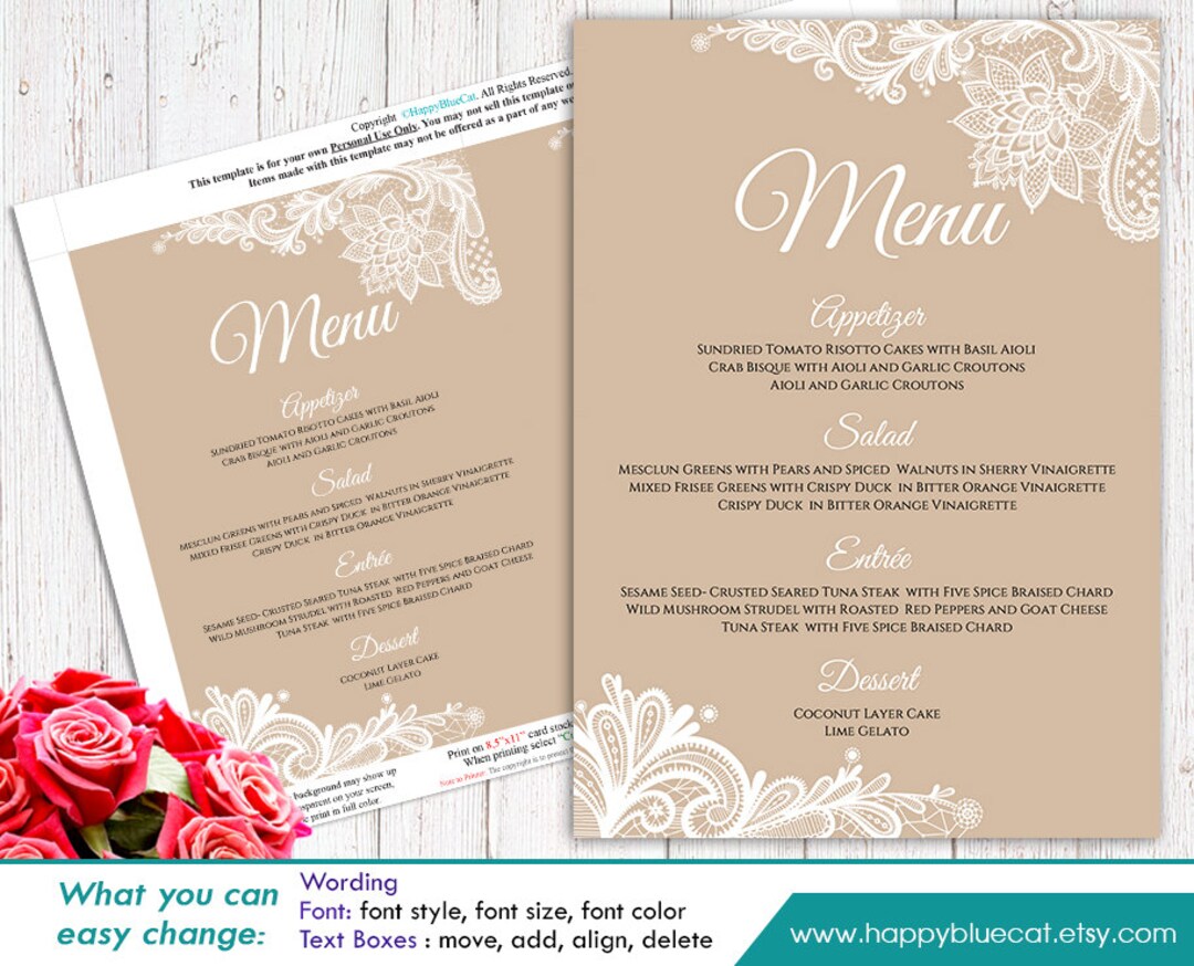 Diy Printable Wedding Menu Template Instant Download EDITABLE TEXT ...