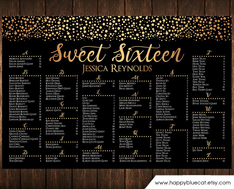 Sweet Sixteen Seating Chart RUSH SERVICE Confetti Sprinkle - Etsy