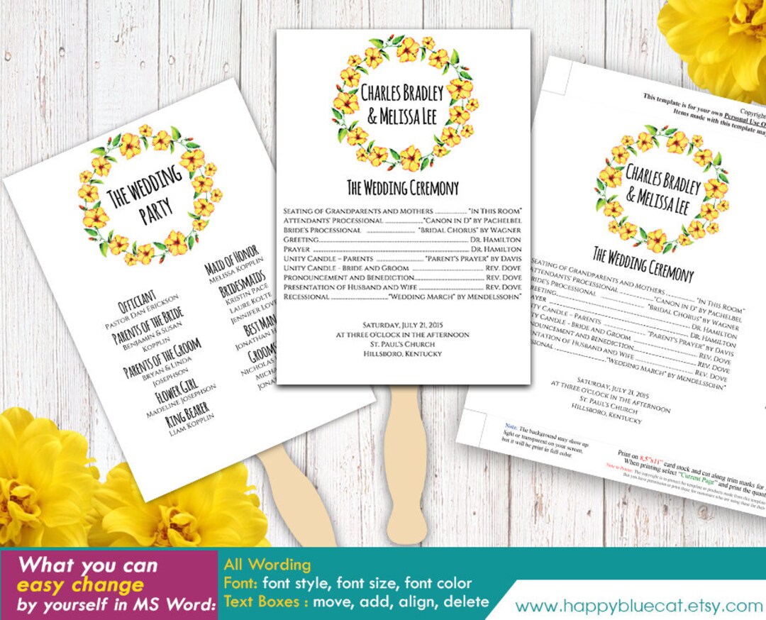 Diy Printable Wedding Fan Program Template Instant Download EDITABLE ...