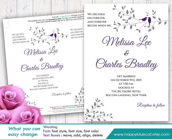 DiY Printable Wedding Invitation Template Instant Download | Etsy