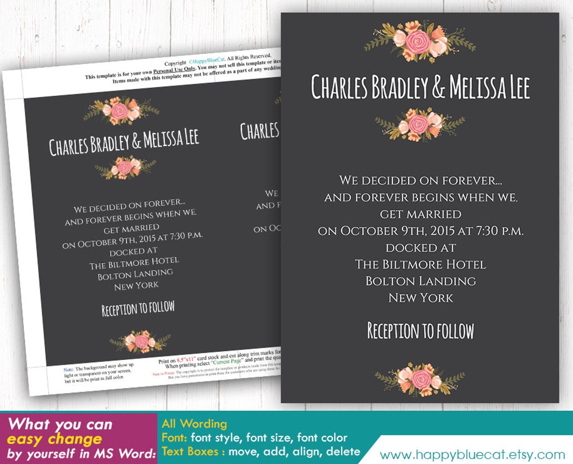 Diy Printable Wedding Invitation Template Instant Download | Etsy