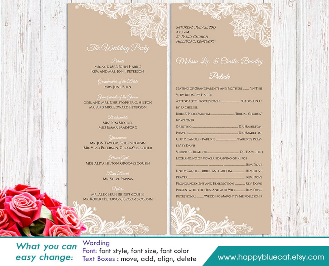 Diy Printable Program Wedding Template Instant Download | Etsy