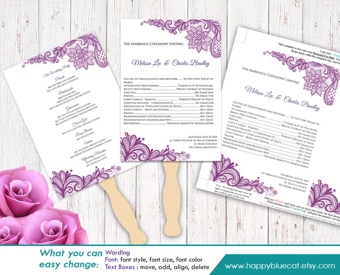 Diy Printable Wedding Fan Program Template Instant Download - Etsy