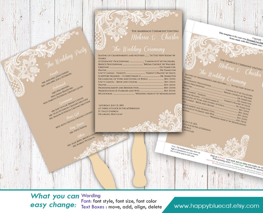 Diy Printable Wedding Fan Program Template Instant Download EDITABLE ...