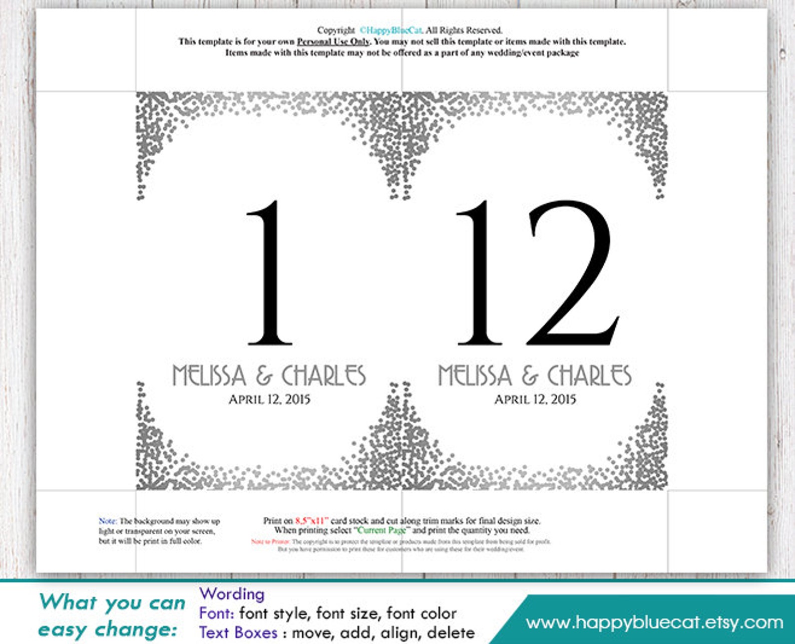 Diy Printable Table Number Card Template Instant Download | Etsy