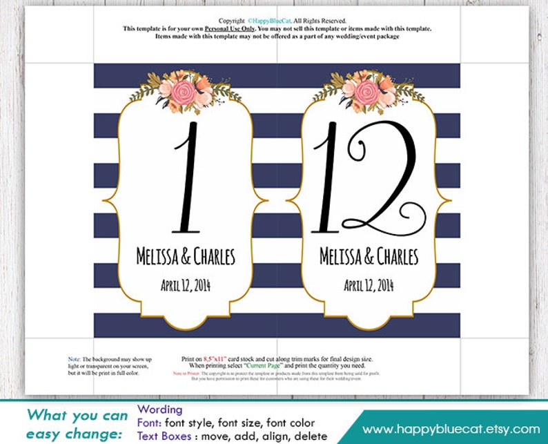 Diy Printable Table Number Card Template Instant Download | Etsy