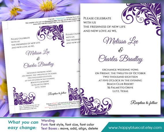 Diy Printable Wedding Invitation Template Instant Download - Etsy