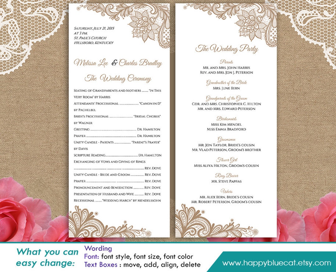 Diy Printable Program Wedding Template Instant Download - Etsy