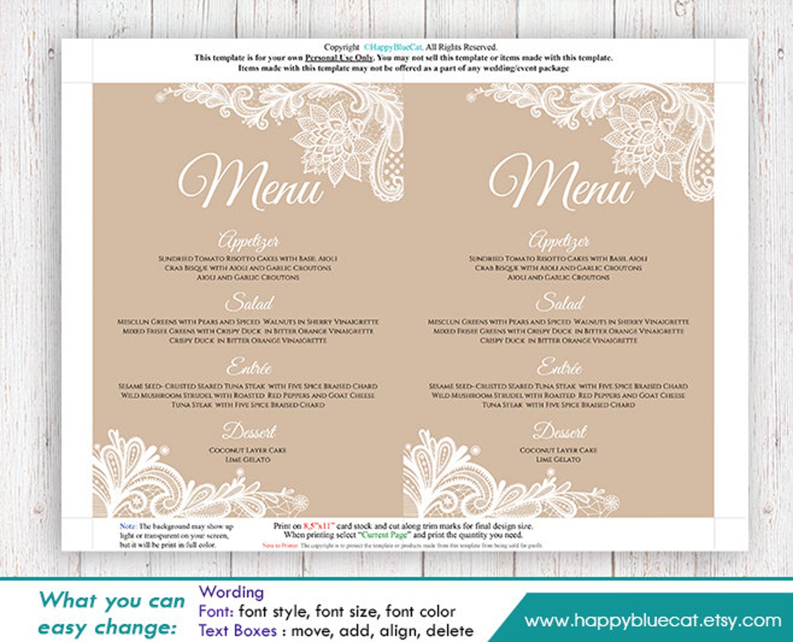 Diy Printable Wedding Menu Template Instant Download | Etsy