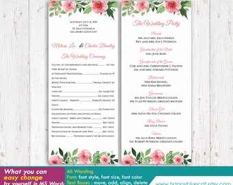 Diy Printable Wedding Program Template instant Download | Etsy