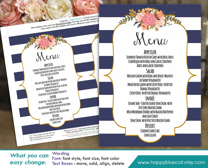 Diy Printable Wedding Menu Template Instant Download - Etsy
