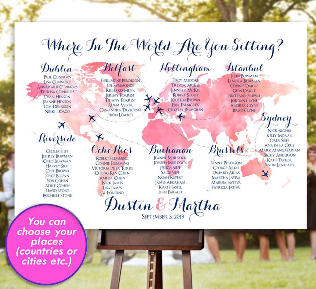 Wedding Seating Chart - RUSH SERVICE - Watercolor World Map Plane ...