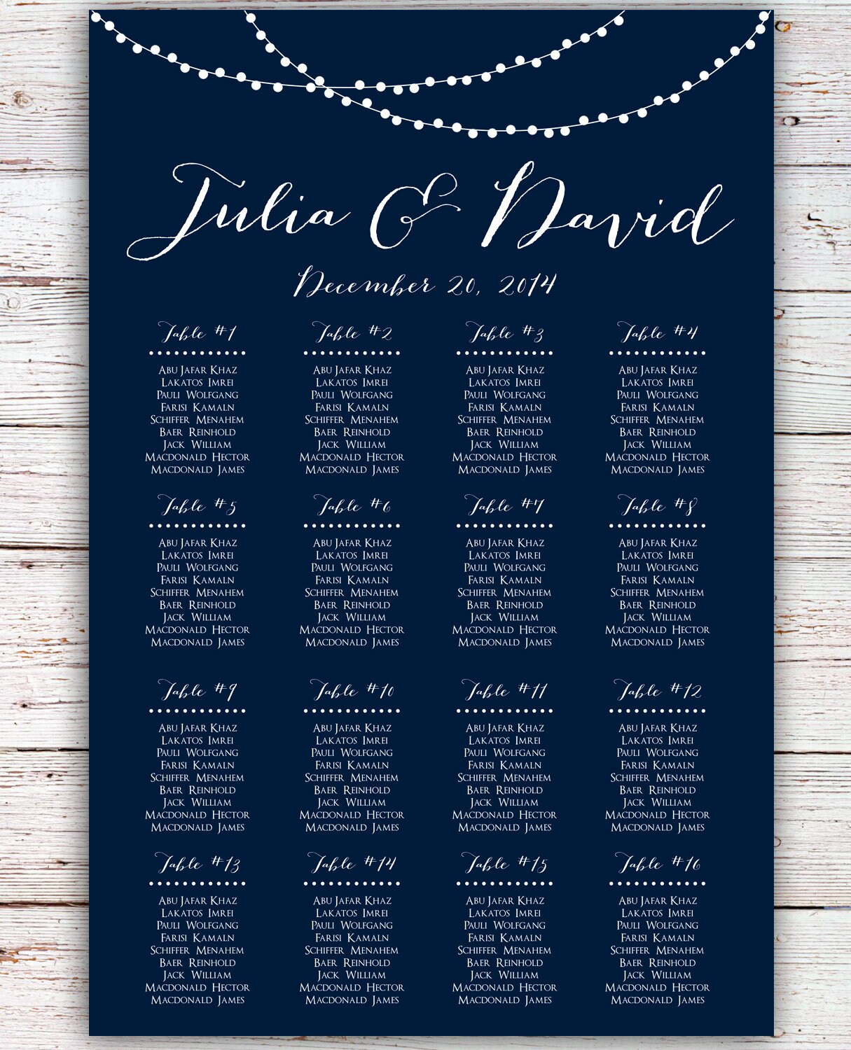 Wedding Seating Chart RUSH SERVICE String Lights Navy | Etsy