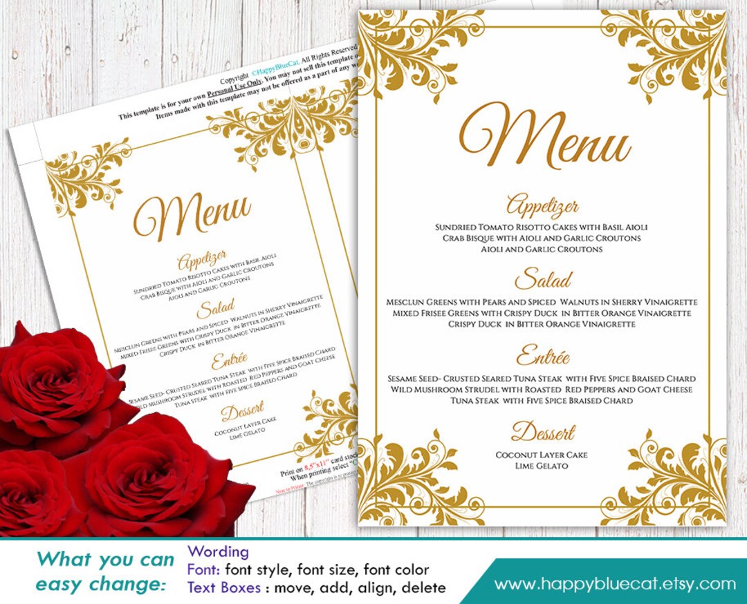 Diy Printable Wedding Menu Template Instant Download - Etsy