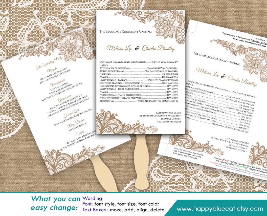 Diy Printable Wedding Fan Program Template Instant Download - Etsy