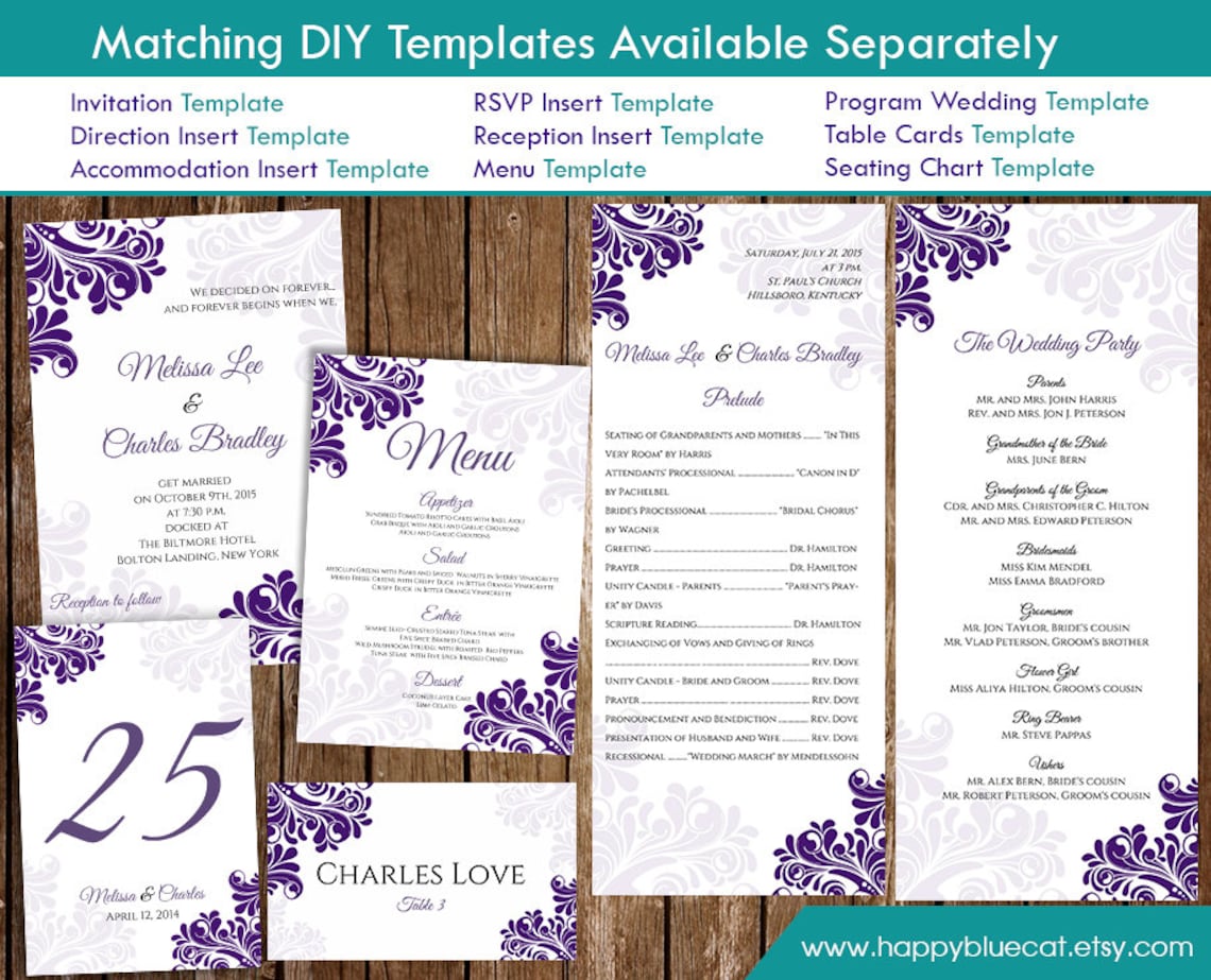 Diy Printable Wedding Menu Template Instant Download - Etsy