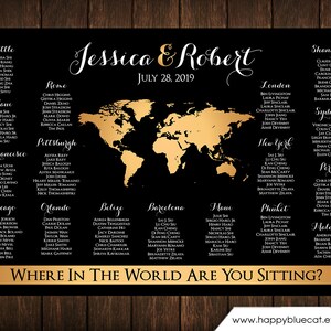 Wedding Seating Chart RUSH SERVICE Gold & Black World Map Plane Travel ...