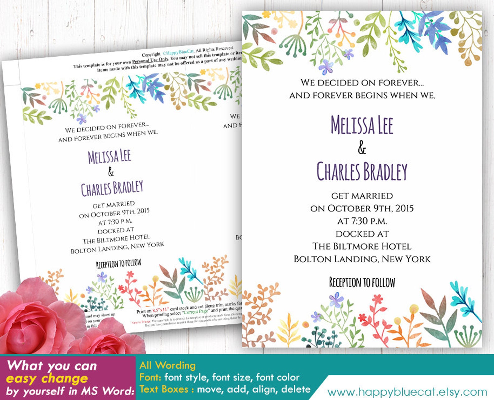Diy Printable Wedding Invitation Template Instant Download - Etsy