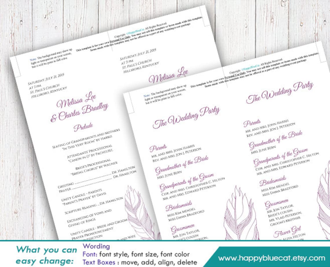 Diy Printable Wedding Program Template instant Download | Etsy