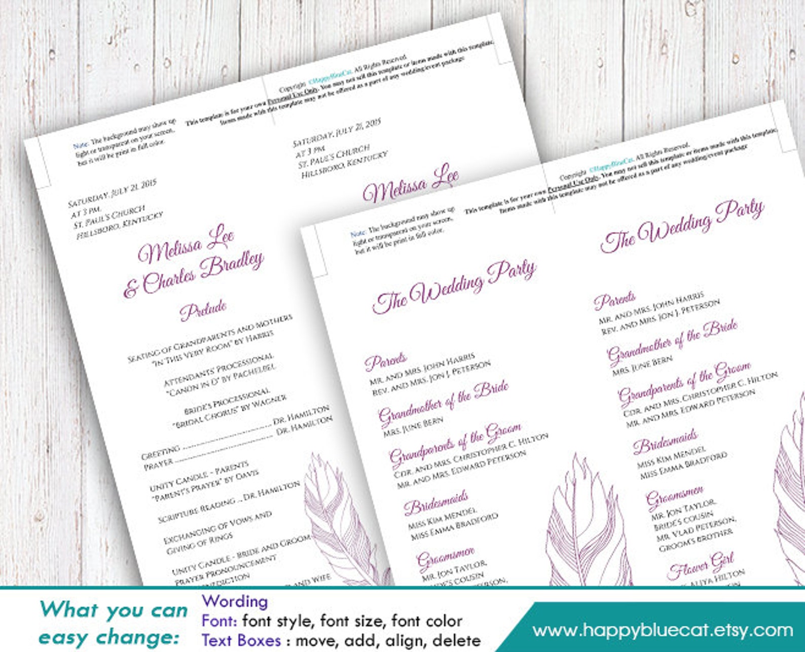 Diy Printable Wedding Program Template instant Download | Etsy