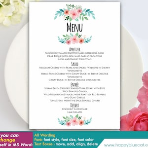 Diy Printable Wedding Menu Template Instant Download - Etsy
