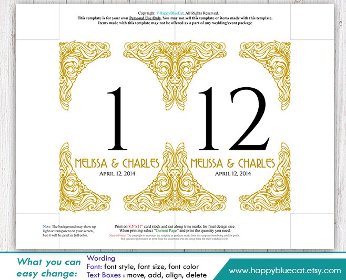 Diy Printable Table Number Card Template Instant Download - Etsy
