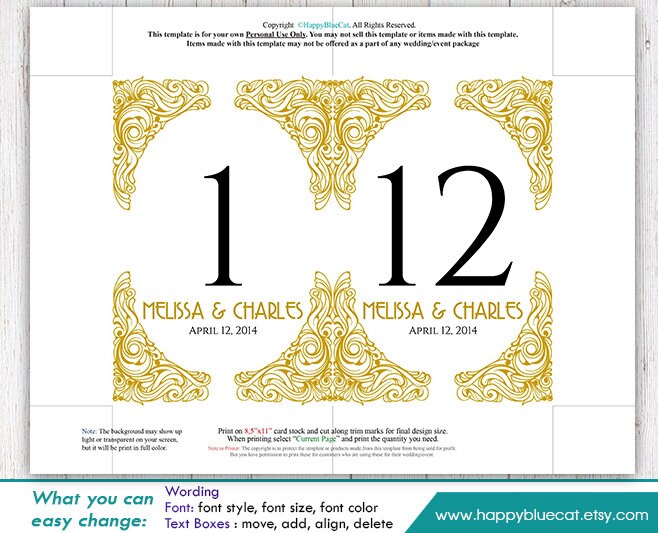 Diy Printable Table Number Card Template Instant Download - Etsy