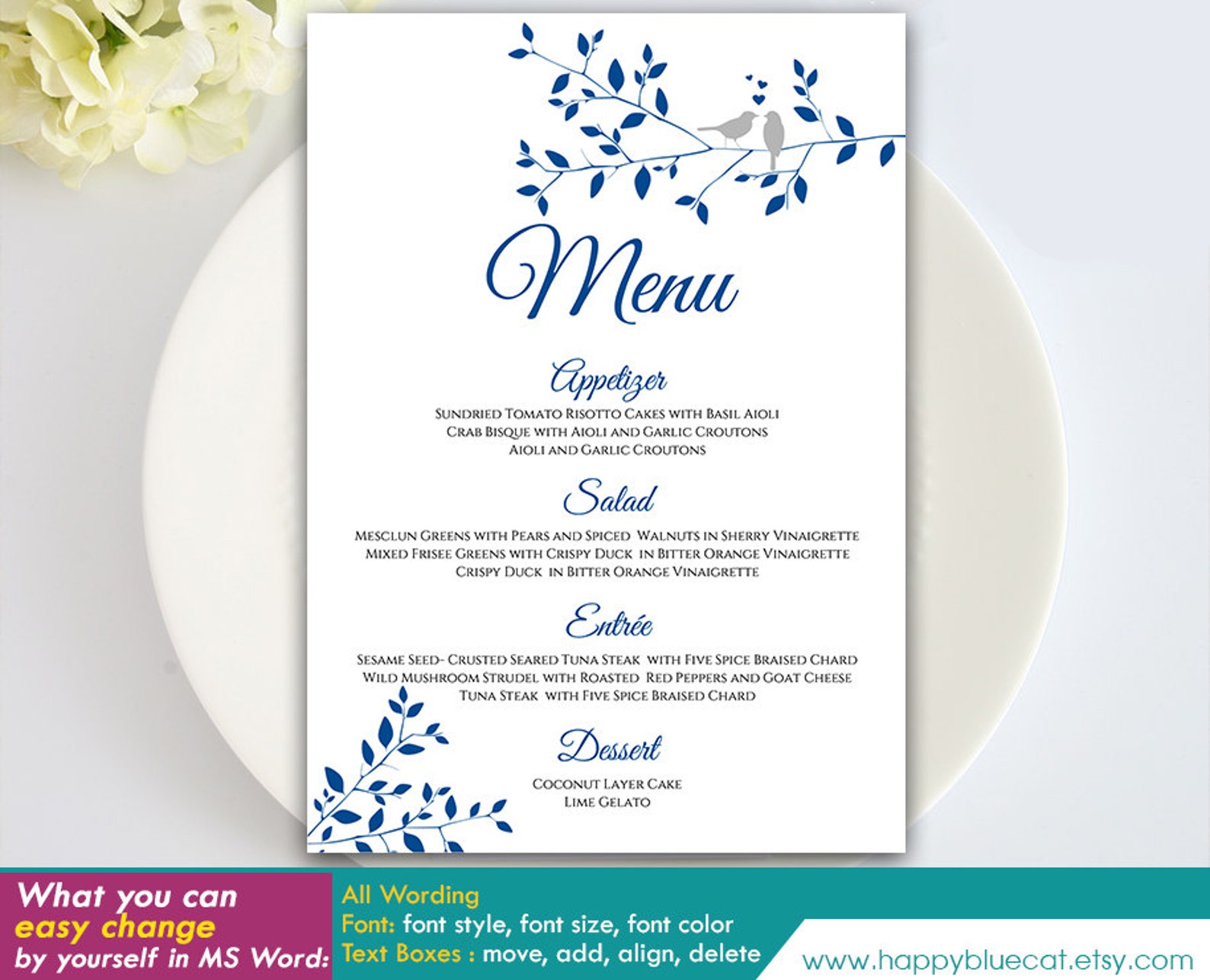 Diy Printable Wedding Menu Template Instant Download - Etsy