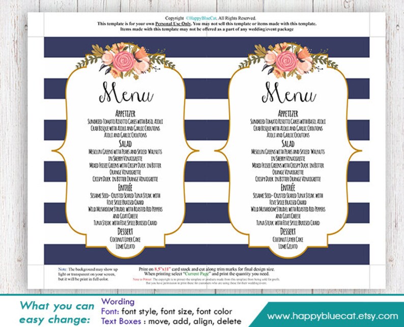 Diy Printable Wedding Menu Template Instant Download - Etsy