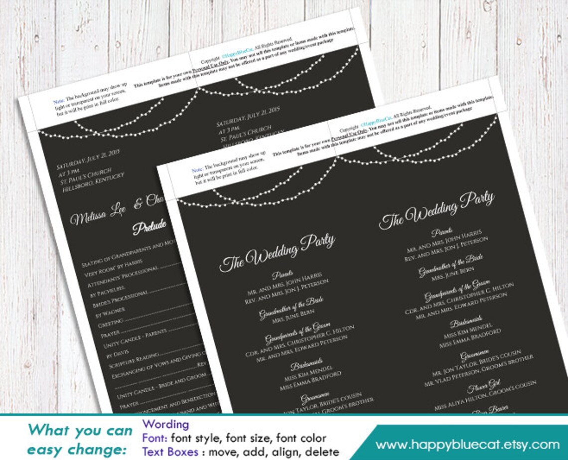 Diy Printable Program Wedding Template Instant Download | Etsy