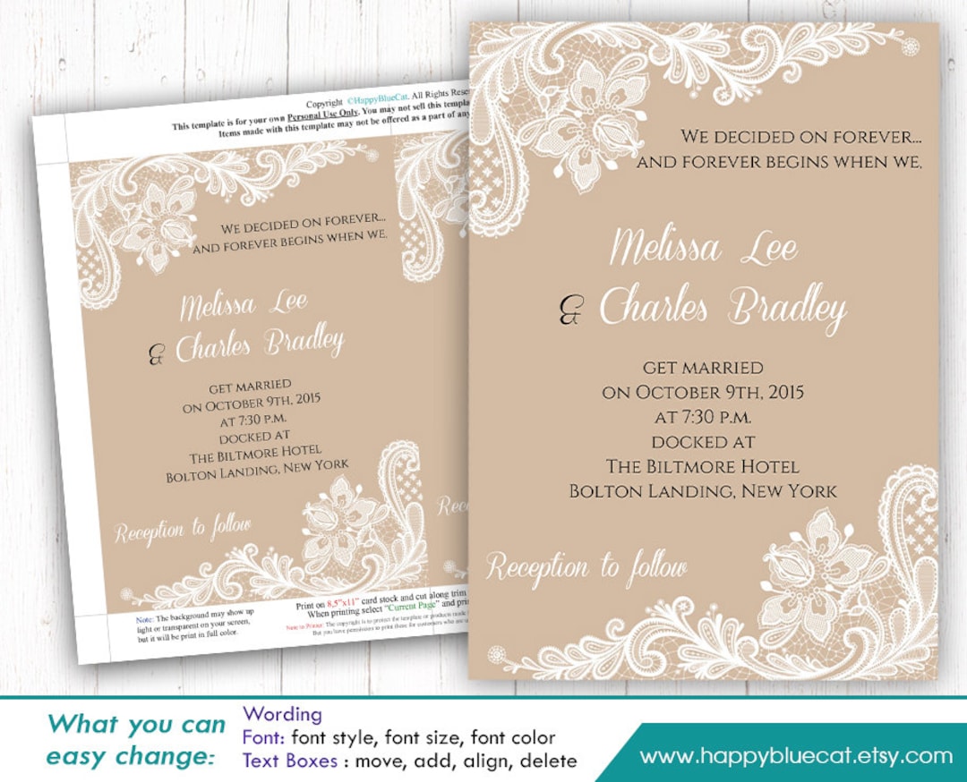 Diy Printable Wedding Invitation Template Instant Download - Etsy