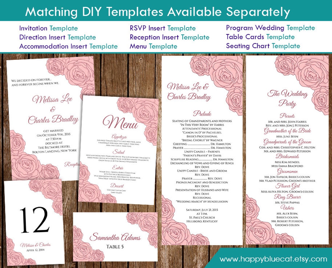 Diy Printable Wedding Menu Template Instant Download | Etsy