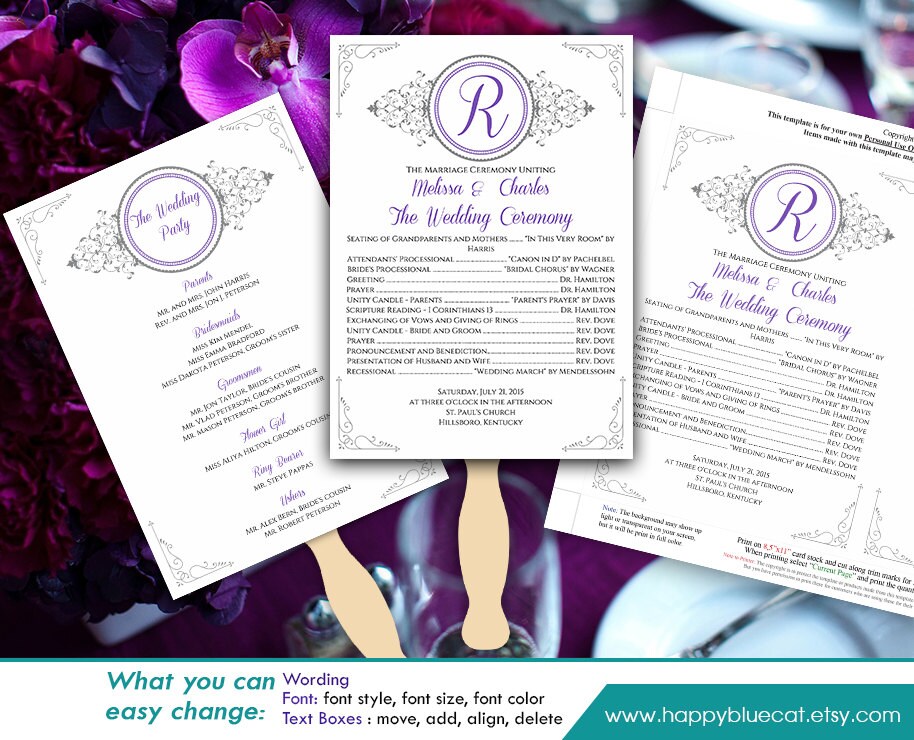 DiY Printable Wedding Fan Program Template Instant Download | Etsy