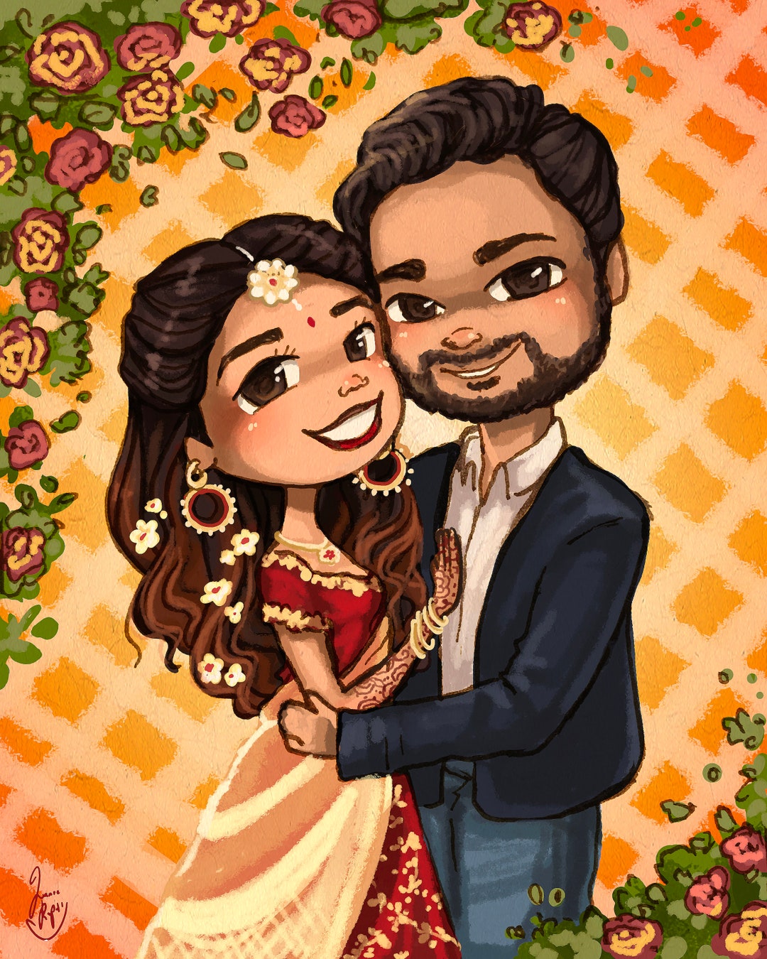 Chibi Couple Portrait COMPLEX Background: Custom Illustration Art Gift ...
