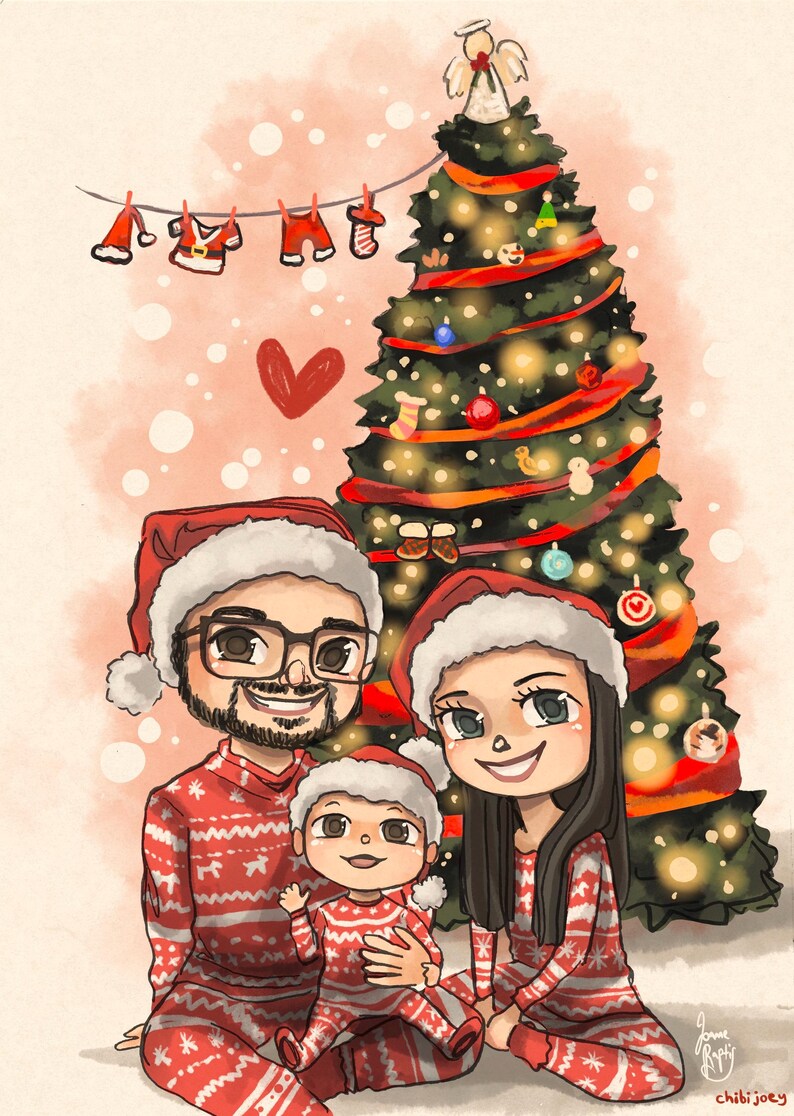 Chibi Portrait- Three Characters Friends & Family: Custom Illustration ...
