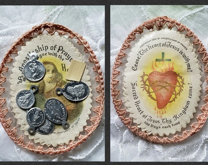 Vintage Sacred Heart Badge W/ Medals & Palm, 2"h Apostleship of Prayer ...