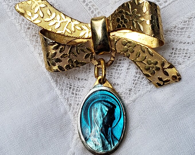 Vintage Mary Pin, Sacred Heart of Jesus, Blue Enamel, French Virgin ...